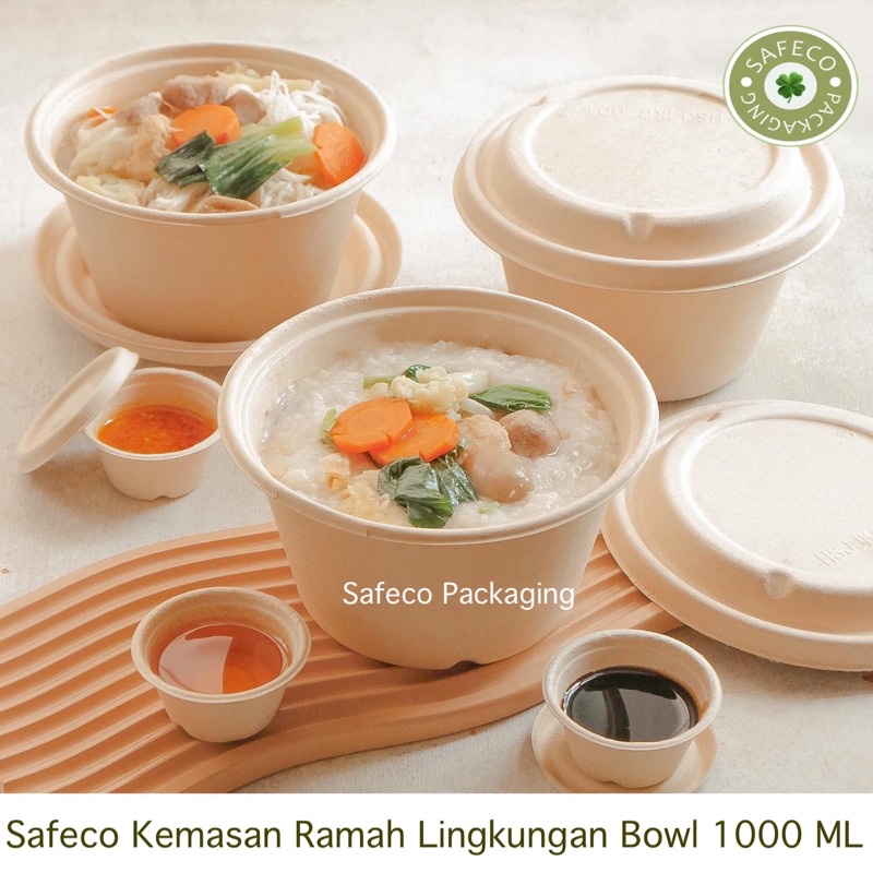 Jual Bagasse Safeco Eco Bowl 1000 ML Mangkok Mangkuk Tahan Panas Kemasan Wadah Sekali Pakai ...