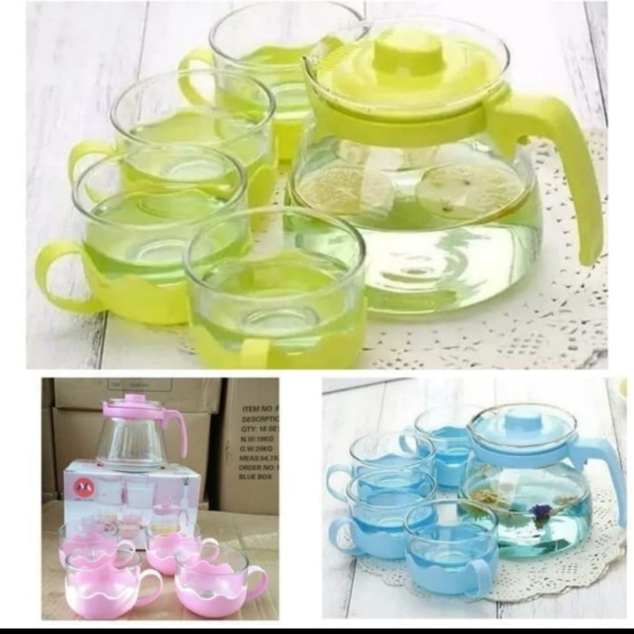 Jual Tea Pot Set 5 in 1 Tempat Minum Teh Teko Set Cangkir Kaca Teapot ...