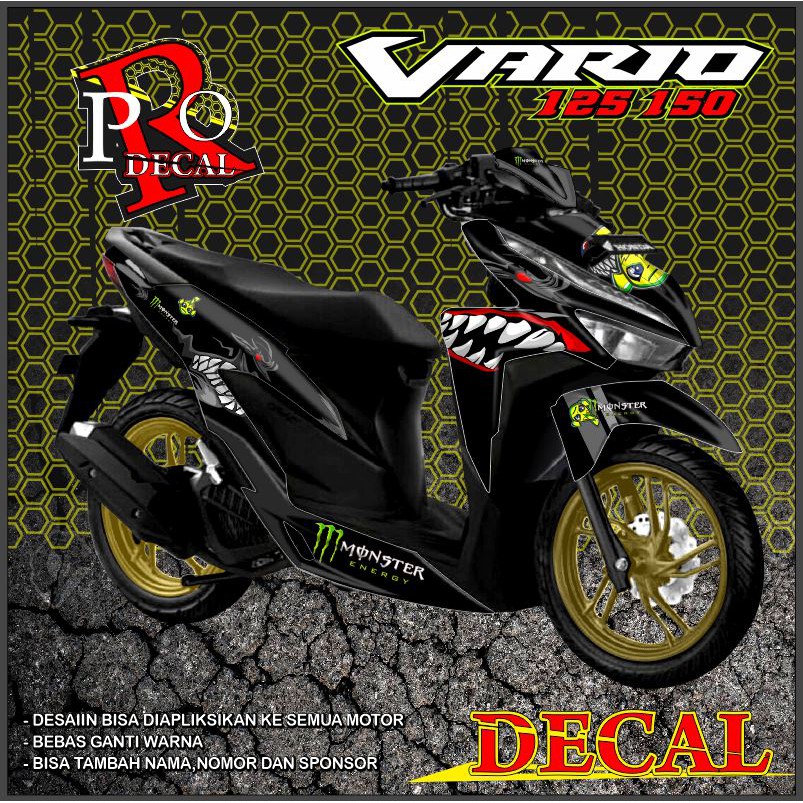 Jual decal stiker vario150 black hiu/decal vario 150/decal vario shark ...