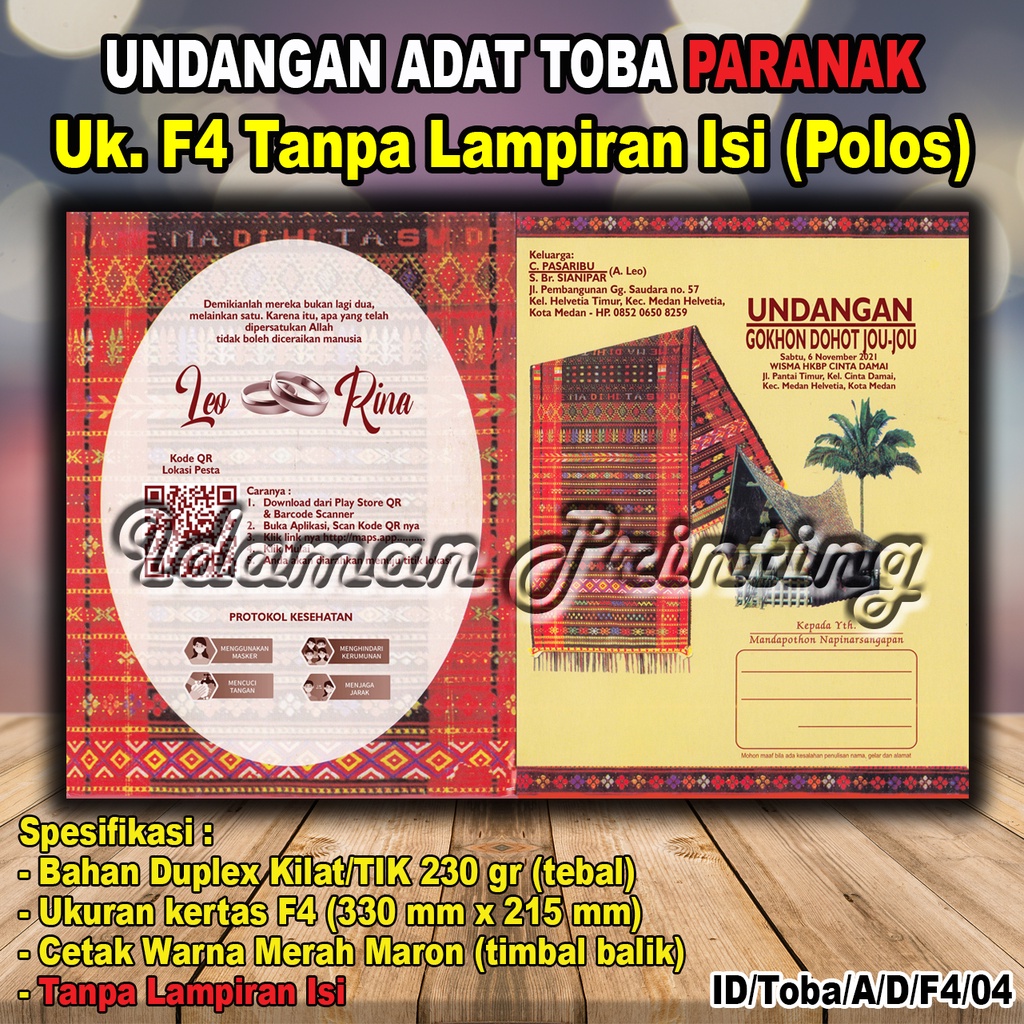 Jual Undangan Blangko Adat Toba Paranak F4 Timbal Balik (Polos ...