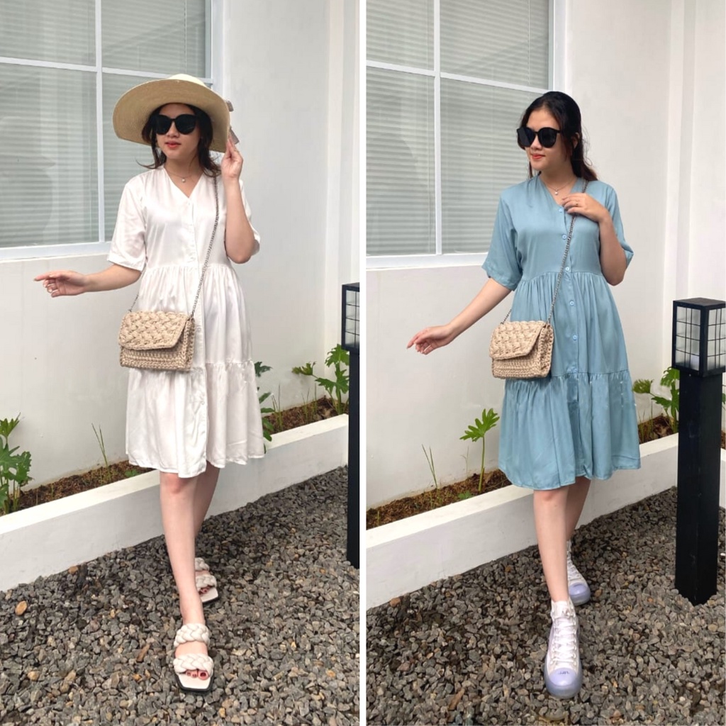 Jual LISA MIDI DRESS / DRESS KOREAN STYLE / DRESS TWILL PREMIUM / BUSUI ...