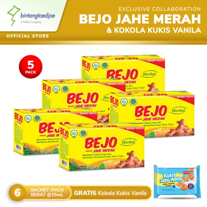 Jual Bejo Jahe Merah Sachet 5 Pack (30 Sachet) FREE Kokola Kukis Vanila ...