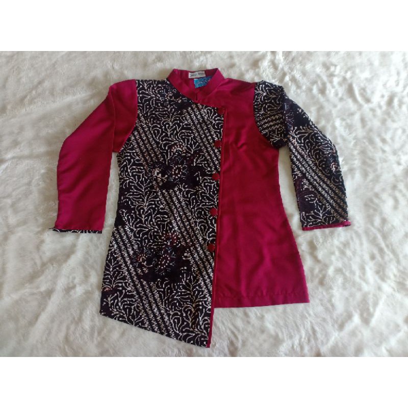 Jual Blus Batik Modern Kombinasi batik klasik dan polos | Shopee Indonesia