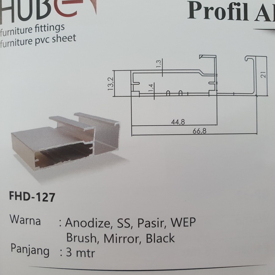 Jual FHD 127 Profil Handle Frame Kaca Lemari Kitchen Set Aluminium 3 ...