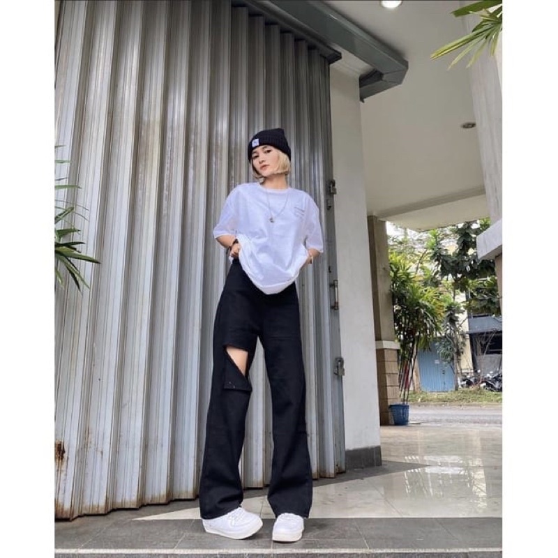 Jual COD - CELANA JEANS HITAM RIPPED HIGHTWAIST KULOT JEANS PREMIUM ...