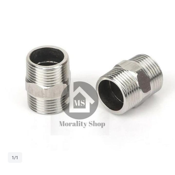 Jual Double nepel stainless 1/2 inch DN12-Dobel stenlis fitting pipa sambungan spare part kran ...
