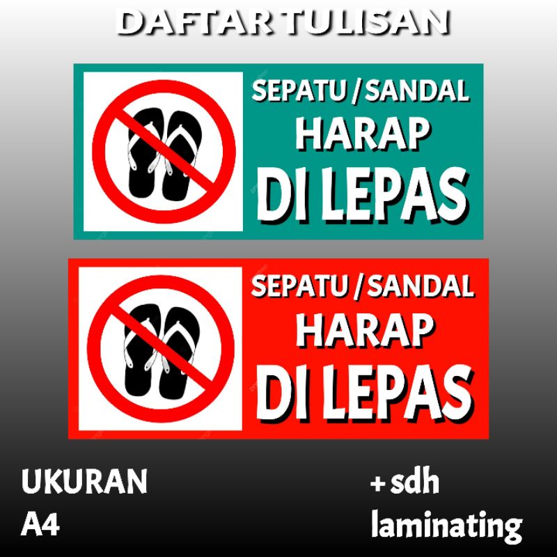 Jual tulisan alas kaki harap di lepas + laminating jd8 | Shopee Indonesia