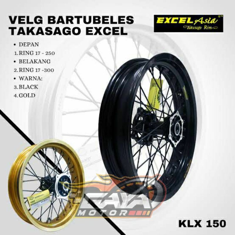 Jual VELG TAKASAGO EXCEL SET BARTUBULESS 17 X 300 / 350 BLACK KLX 150 ...