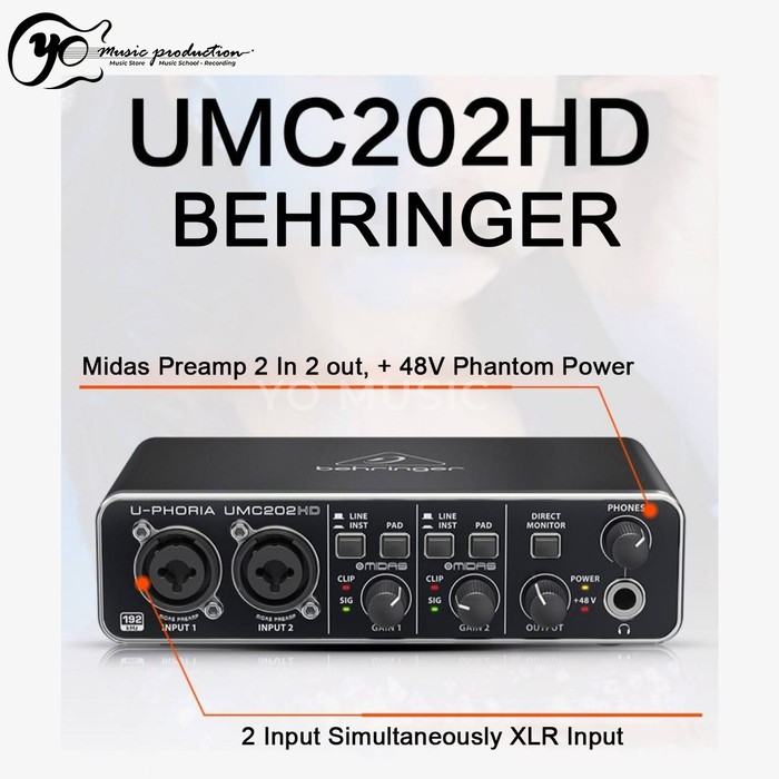 Jual Behringer UMC 202 HD Soundcard Midas Preamp 2 Channel HD Original ...