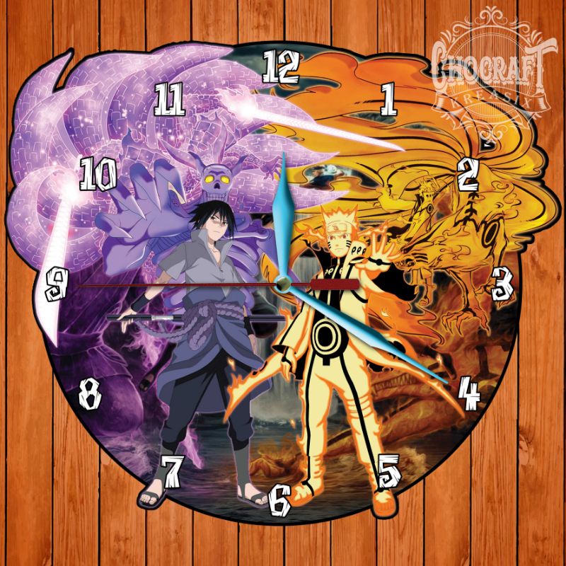 Jual jam dinding kayu mdf naruto sasuke kurama susanoo anime japan anak ...