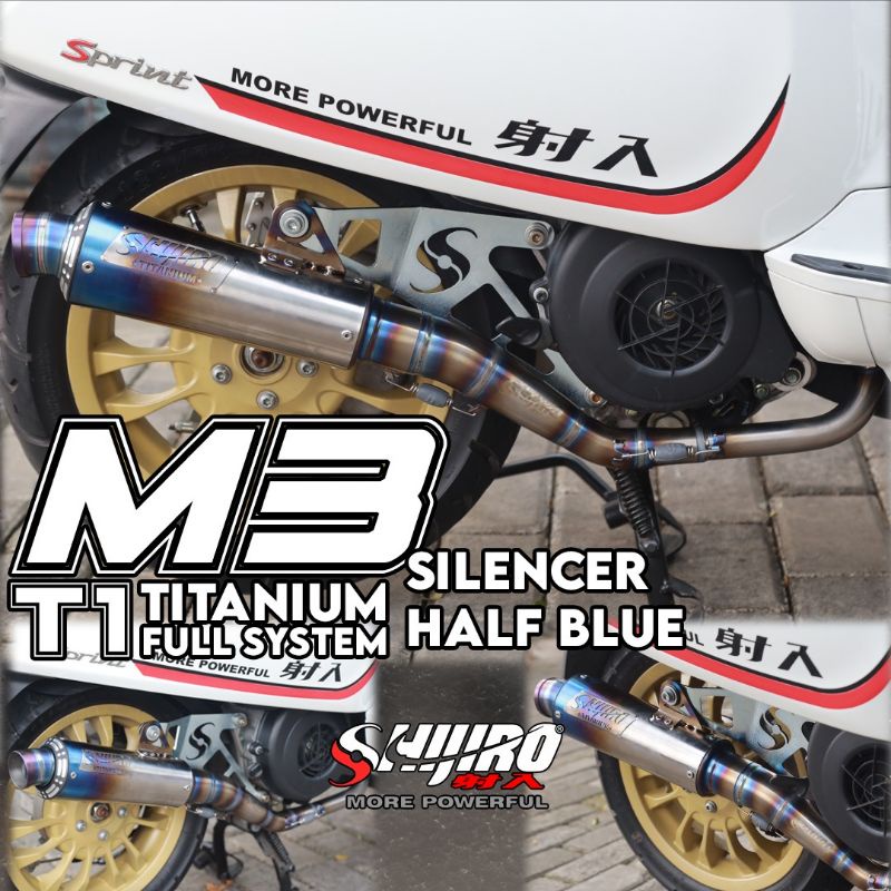 Jual KNALPOT SHIJIRO RACING TYPE M3 TITANIUM HALF BLUE FOR VESPA MATIC ...