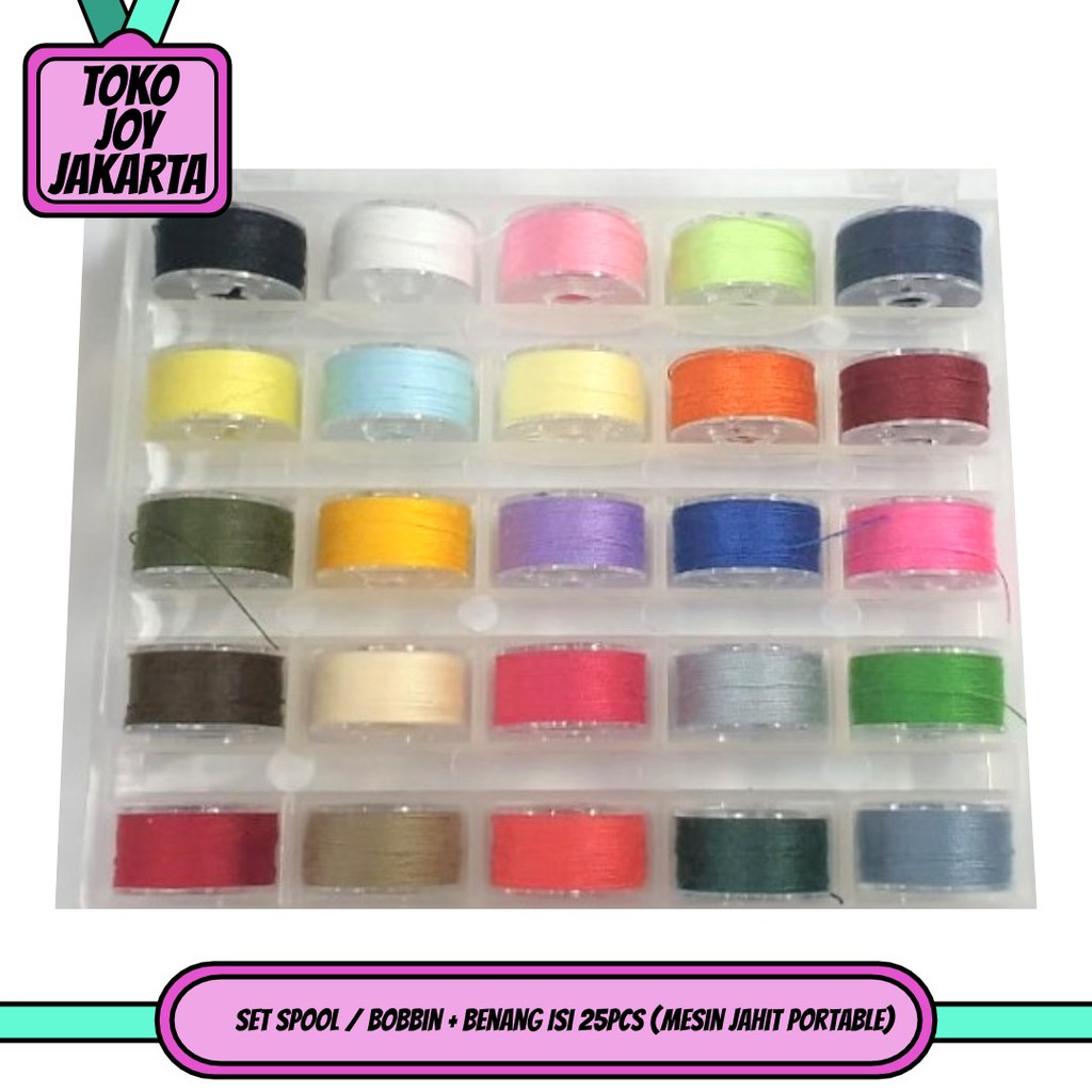 Jual Set Spool / Bobbin + Benang Isi 25pcs (Mesin Jahit Portable ...