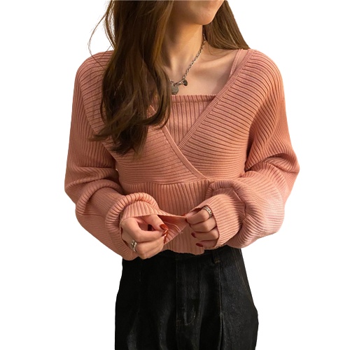 Jual ATASAN RAJUT LENGAN PANJANG V-NECK LENGAN BALON SABRINA TOP | Shopee Indonesia