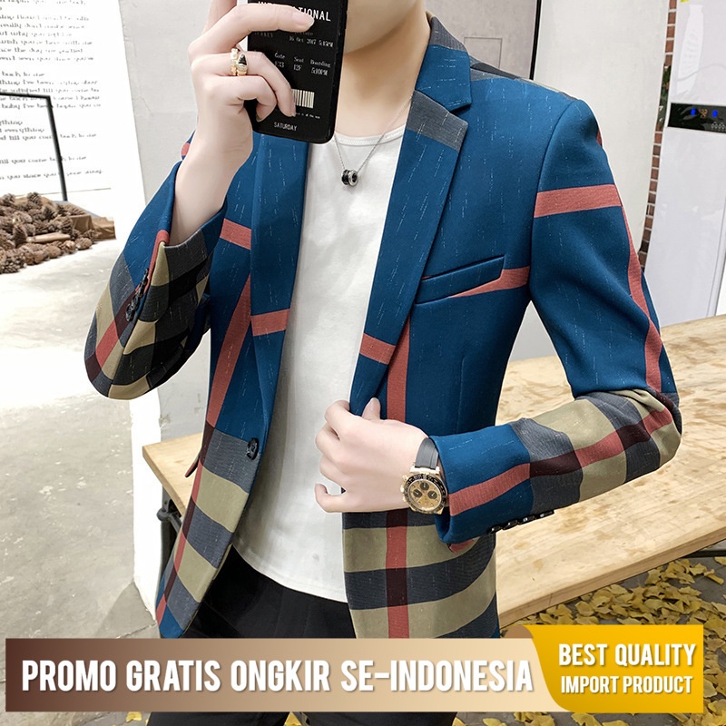 Jual Blazer Pria Men's Casual Coat Autumn Ins British Single Western ...