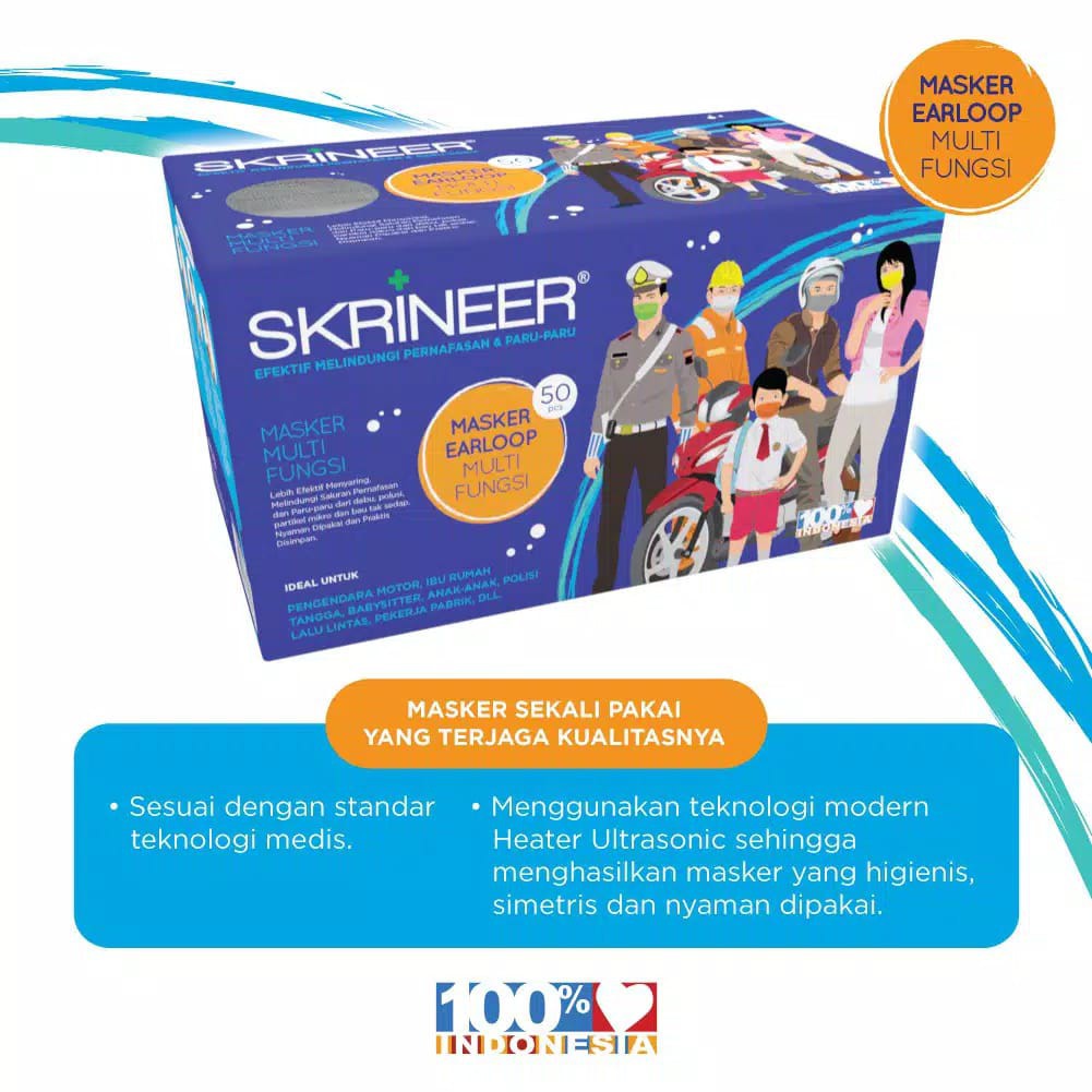 Jual Skrineer Masker Earloop 50s (1 Kotak = 50 pcs) | Shopee Indonesia