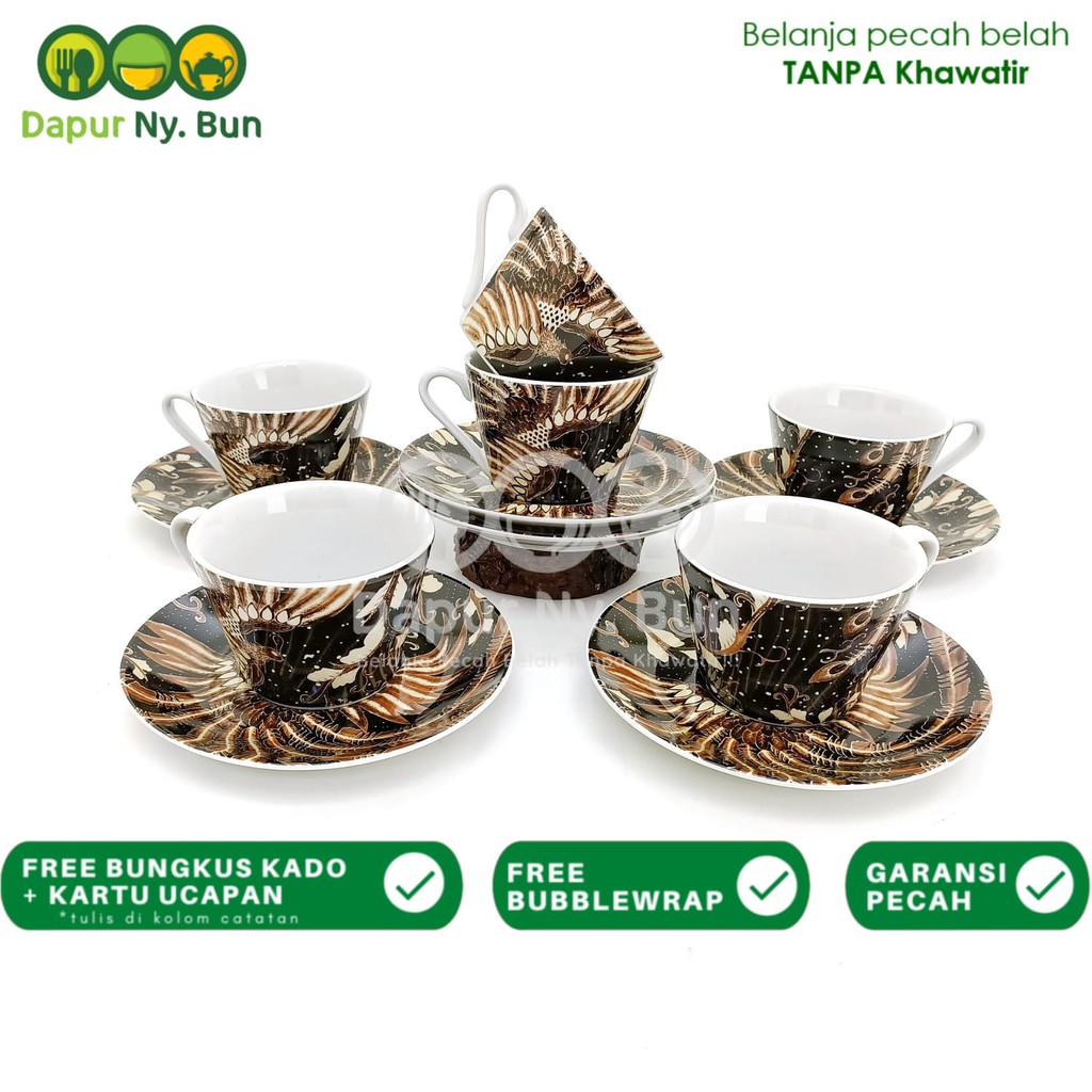 Jual 6 Pasang Cangkir Kopi & Saucer Set Motif Batik MERAK Ukuran 200ml ...