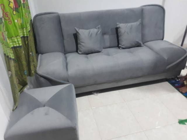 Jual Sofa Bed Kain Abu 602 Free Puff dan Free Ongkir Jabodetabek ...