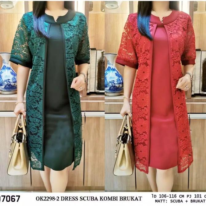 Jual Dress Rompi Scuba Mix Brokat Premium Ready Stock | Shopee Indonesia