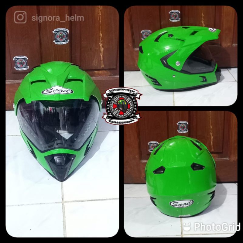 Jual Helm Snail Supermoto Mx311 Green Solid | Shopee Indonesia