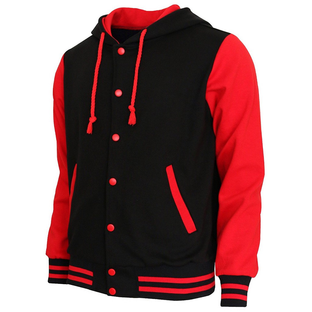Jual Jaket Hoodie Varsity Baseball Hitam Merah | Shopee Indonesia