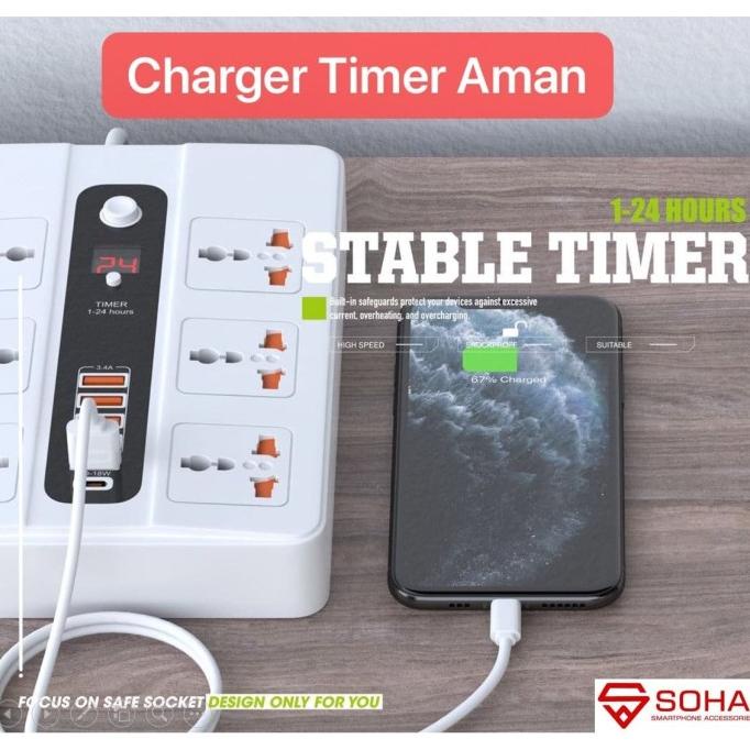 Jual BKL-11 Stop Kontak USB 6 Port Power Socket 3.4A Charger Timer ...