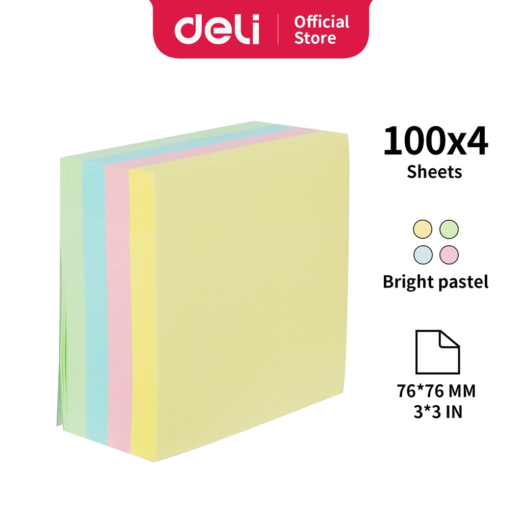 Jual Deli Memo Tempel Sticky Notes 4x100Sheets Warna Neon Pastel, Lem ...