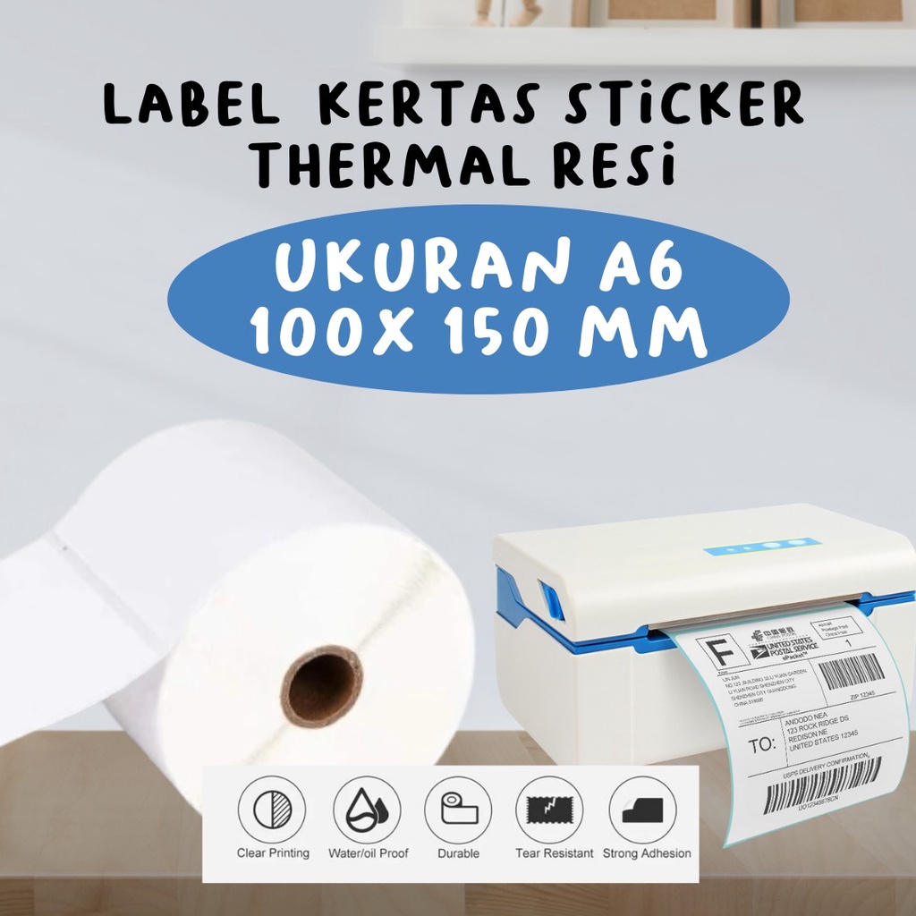 Jual LABEL STICKER THERMAL 100 X 150 BARCODE 100X150 UKURAN A6 | Shopee Indonesia