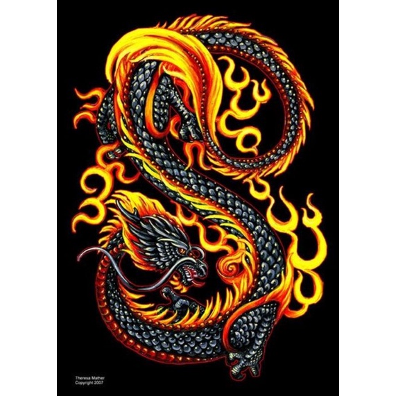 Jual Hiasan dinding poster naga api plus bingkai ukuran 53x35 | Shopee ...