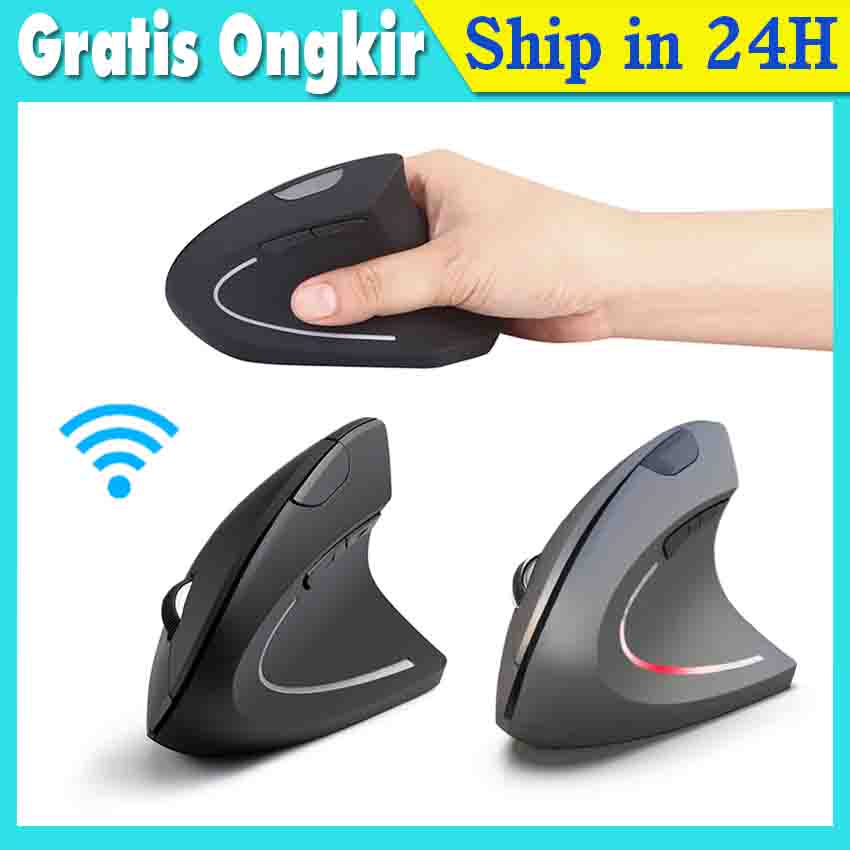 Jual Mouse Wireless Vertikal Ergonomis RGB LED Laptop Computer PC ...