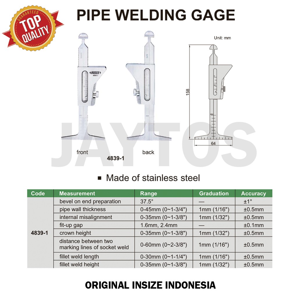 Jual Insize Pipe Welding Gage - pipe welding gauge 4839-1 | Shopee ...