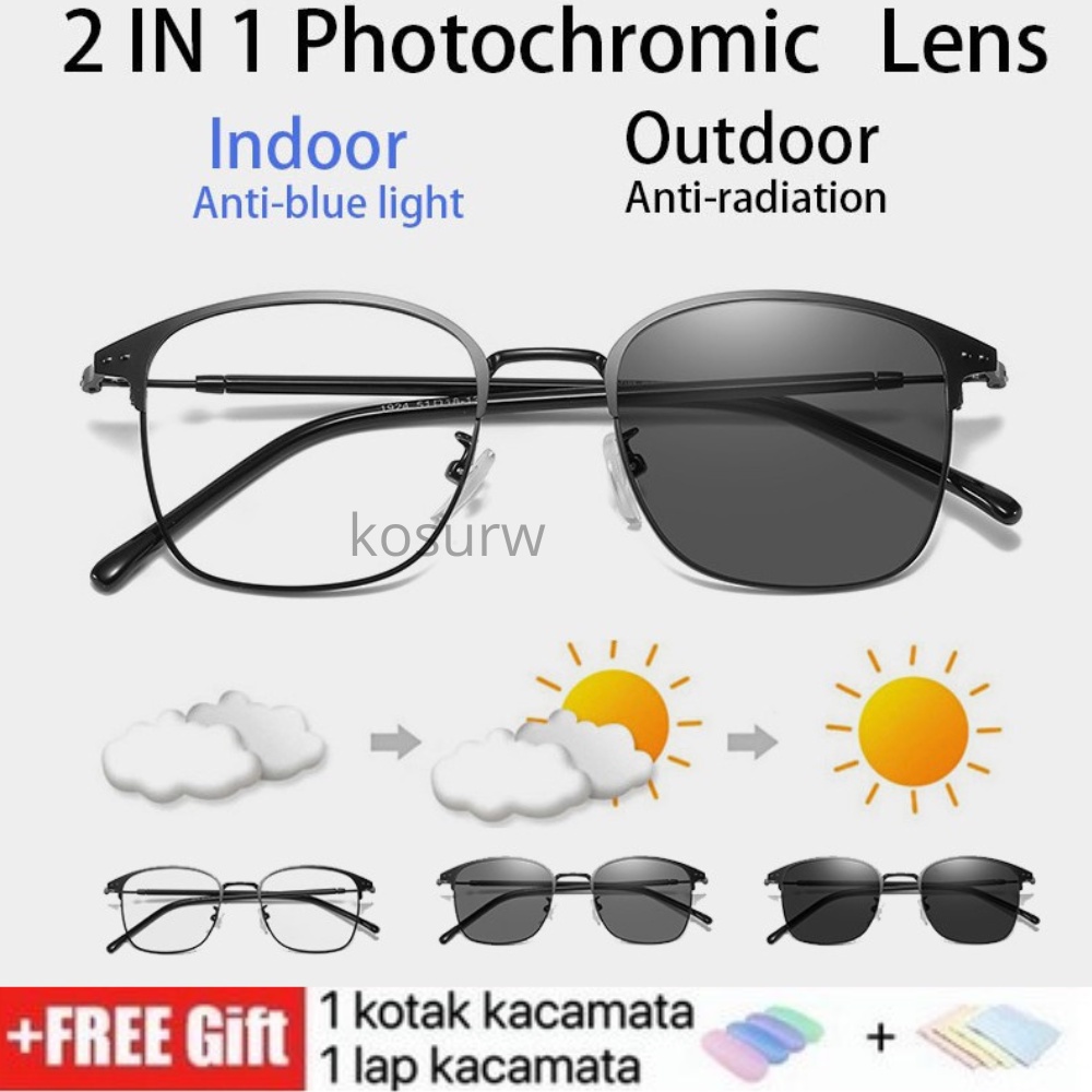 Jual Kacamata photocromic 2 In 1 anti radiasi wanita pria Anti UV ...
