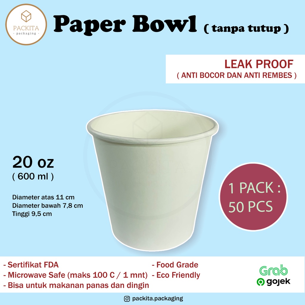 Jual Paper Bowl 20 Oz/ Mangkok Kertas POLOS 600ml | Shopee Indonesia