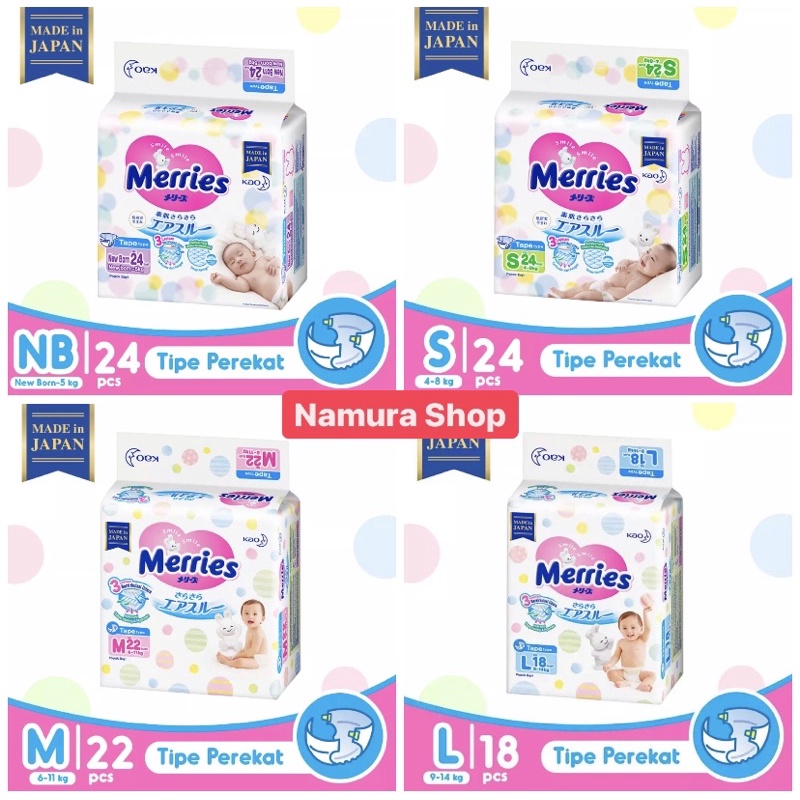 Jual Merries Premium Tape NB 24 S 24 M 22 L 18 Popok Bayi Perekat New ...