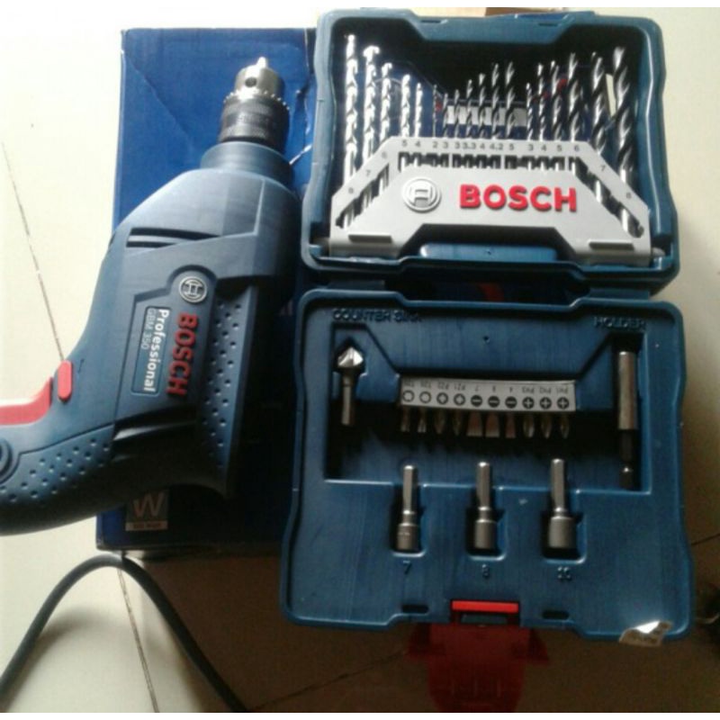 Jual Bor Tangan Bosch Bosch Bor Besi 10mm GBM 350 set mata bor | Shopee ...