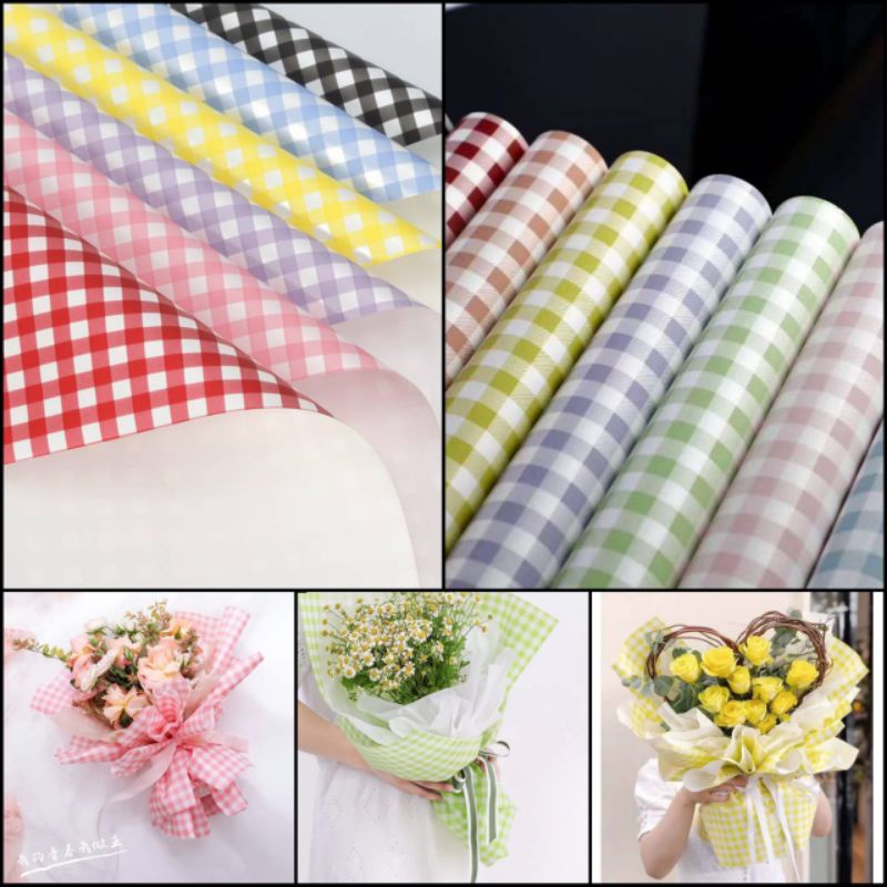 Jual Plaid Cellophane Lembaran Kertas Flower Wrapping Paper Square ...