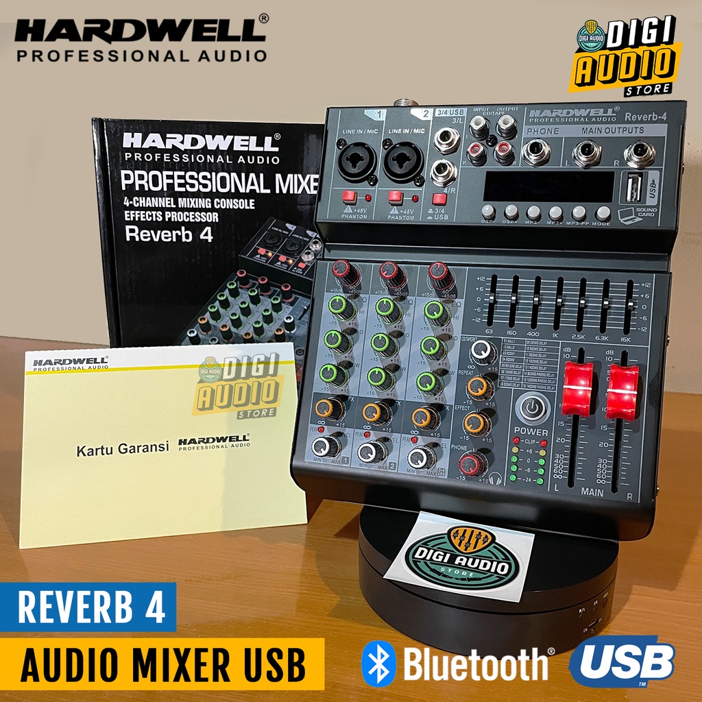 Jual HARDWELL REVERB 4 Mini Audio Mixer dengan USB Soundcard Recording Interface Bluetooth ...