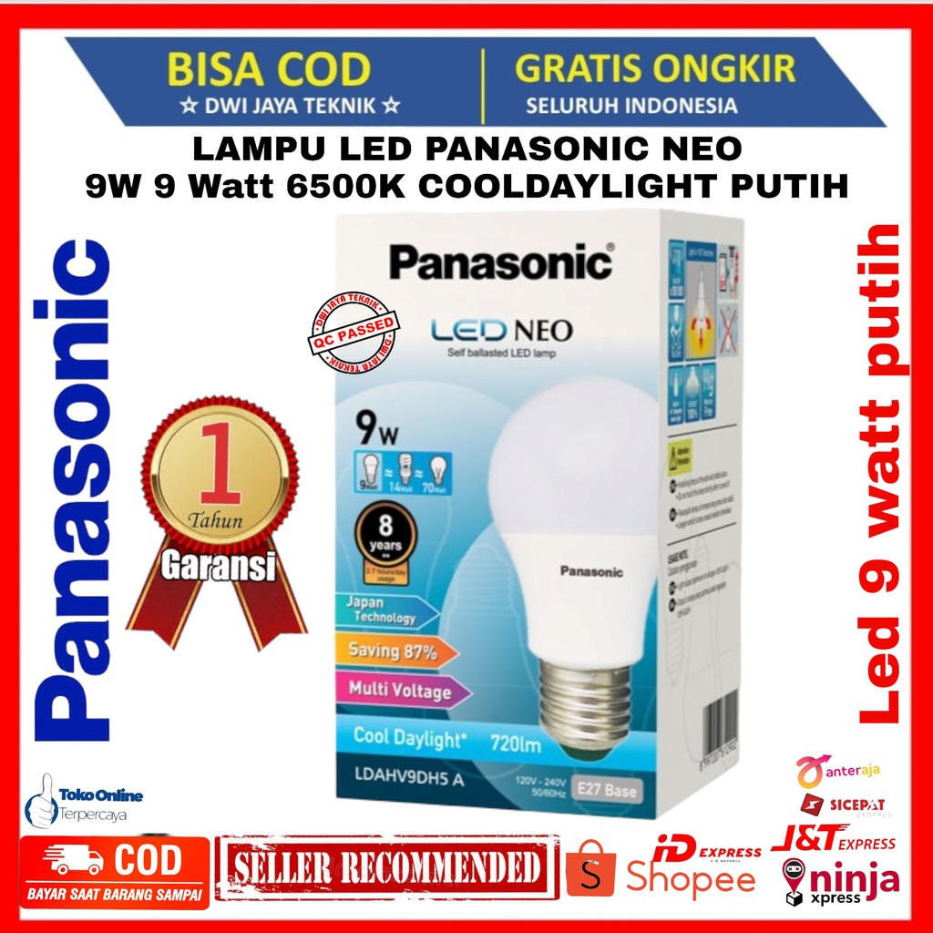 Jual LAMPU LED PANASONIC NEO 9W 9 watt 6500K COOLDAYLIGHT PUTIH ...