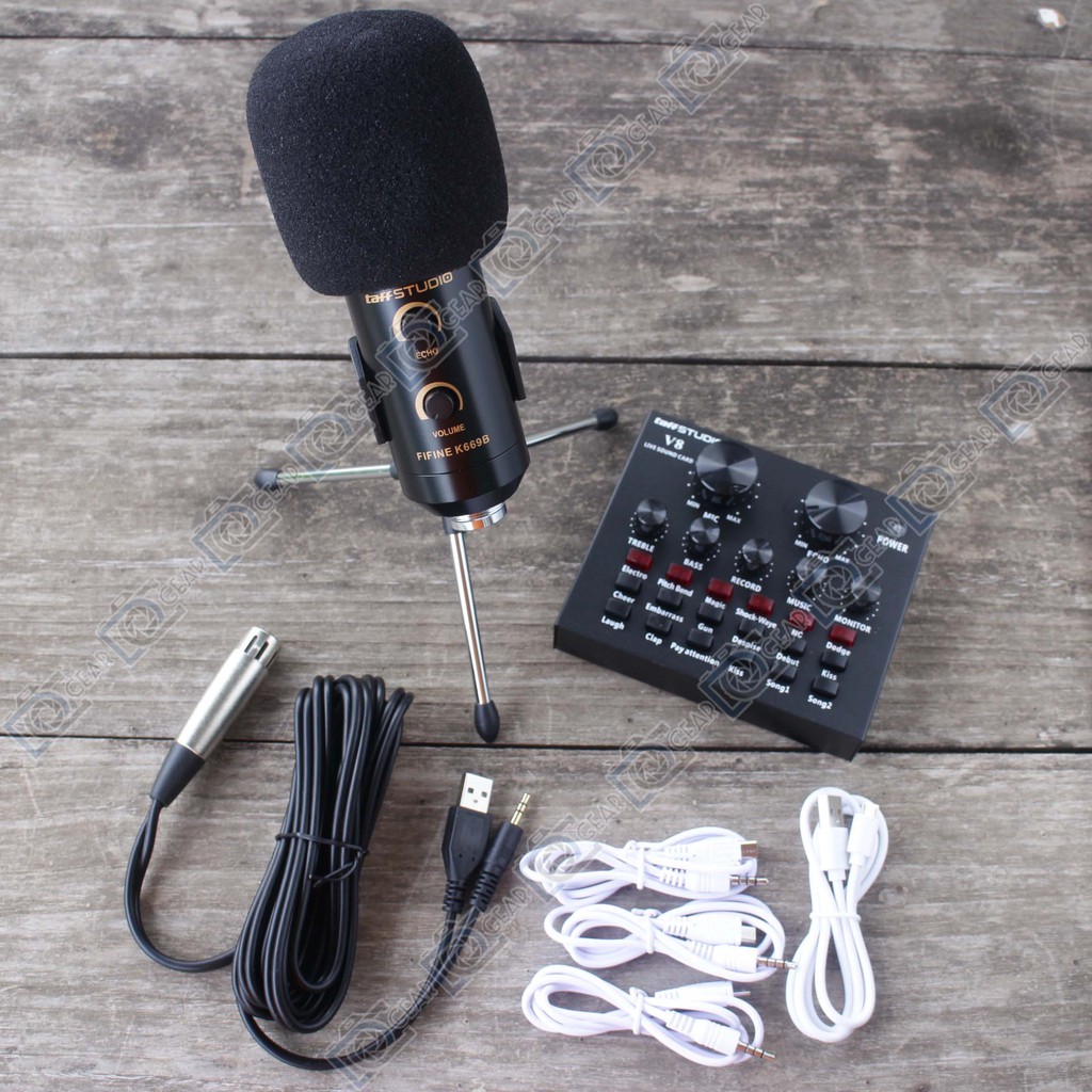 Jual Paket Microphone Condenser FIFINE K669B dan soundcard V8 dan V8 ...