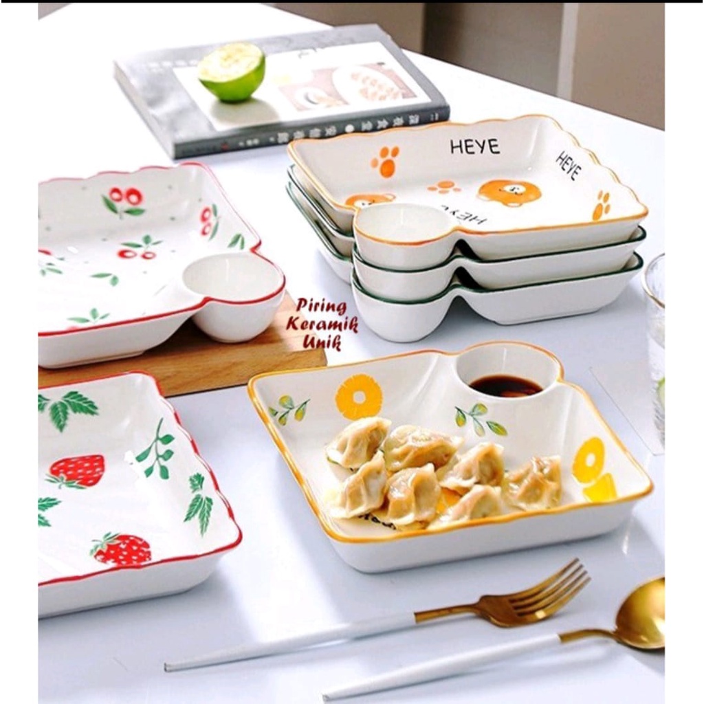 Jual piring keramik piring gorengan unik ada tempat saos sambal ...