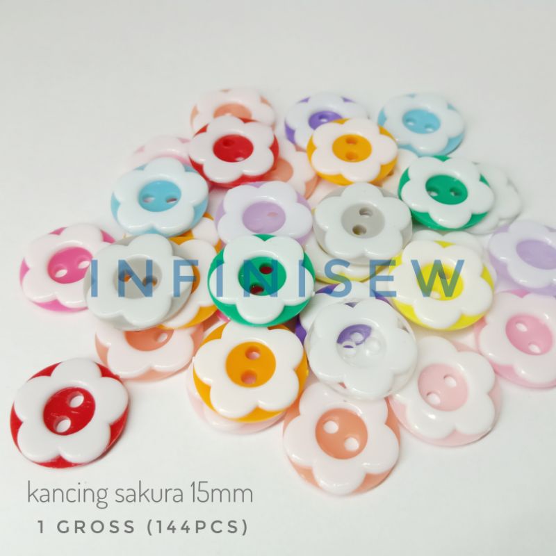 Jual kancing sakura 15mm per pak isi 1 gross 144 pcs pack 2 lubang ...