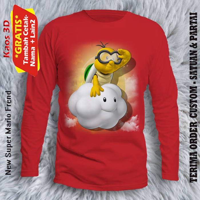 Jual Kaos 3D gambar New Super Mario Frend lengan panjang ukuran dewasa ...