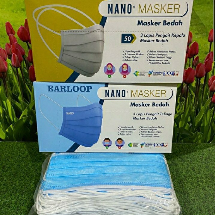Jual MASKER HIJAB DAN EARLOOP FACE MASK 3 Ply 1 BOX ISI 50PCS MERK NANO ...