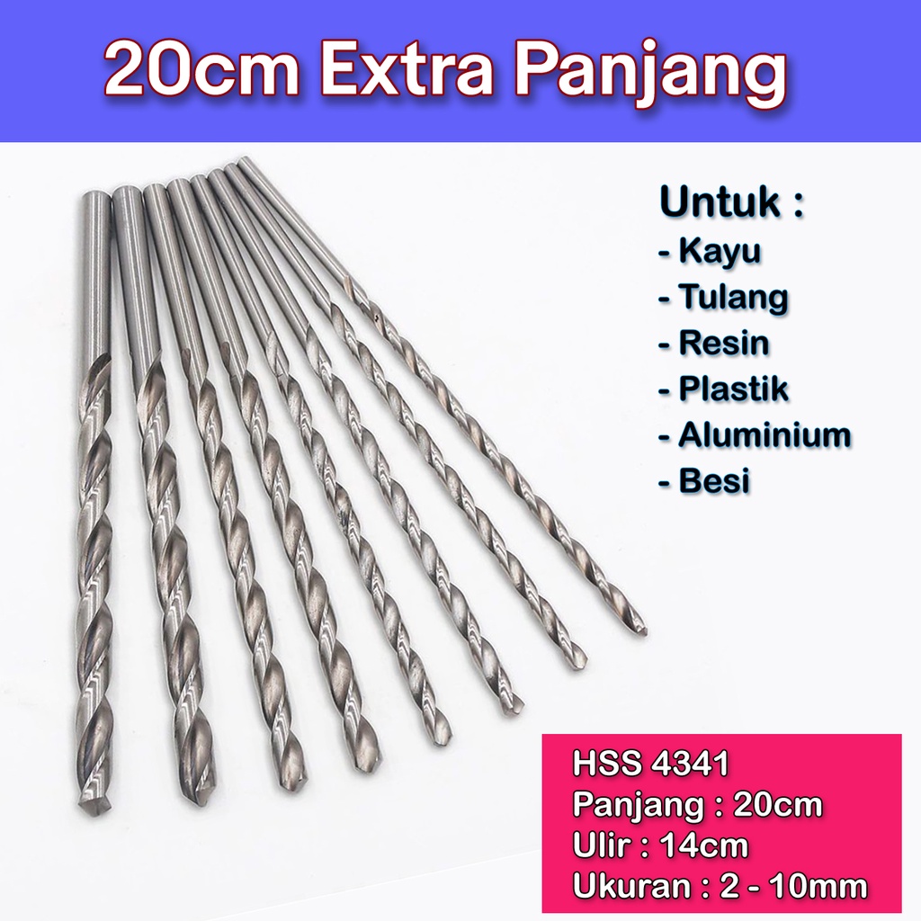 Jual Mata bor HSS panjang 20cm ukuran 2mm 3mm 4mm 5mm 6mm 7mm 8mm 9mm 10mm | Shopee Indonesia