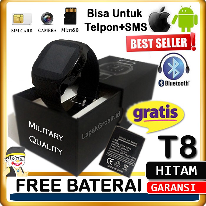 Jual Smartwatch T8 Hitam Life Waterproof with FREE Battery | Shopee ...