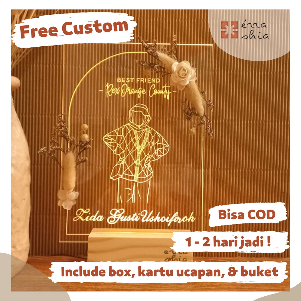 Jual errashia | Custom Akrilik LED Lettering with Dried Flowers/ Gift ...