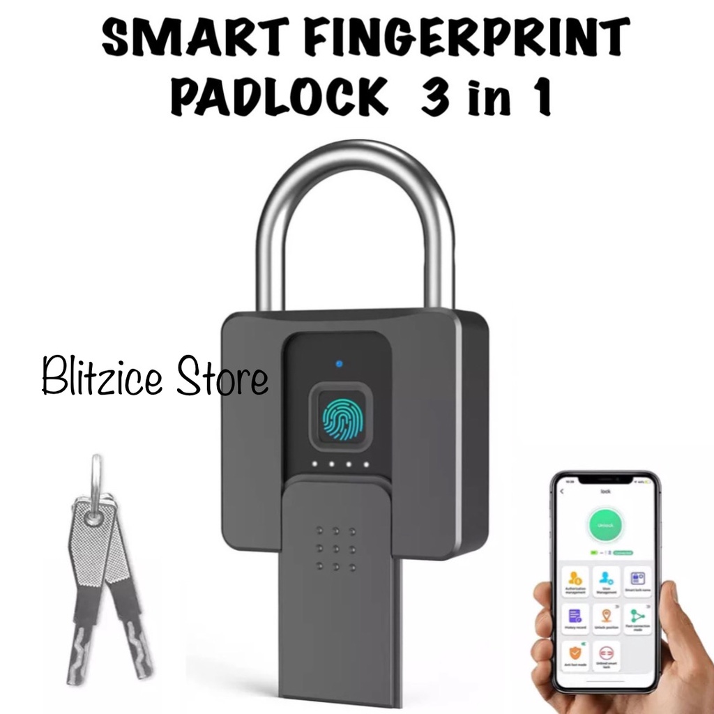Jual Fingerprint Padlock Key 3 in 1 Gembok Sidik Jari Kunci Smart Lock ...