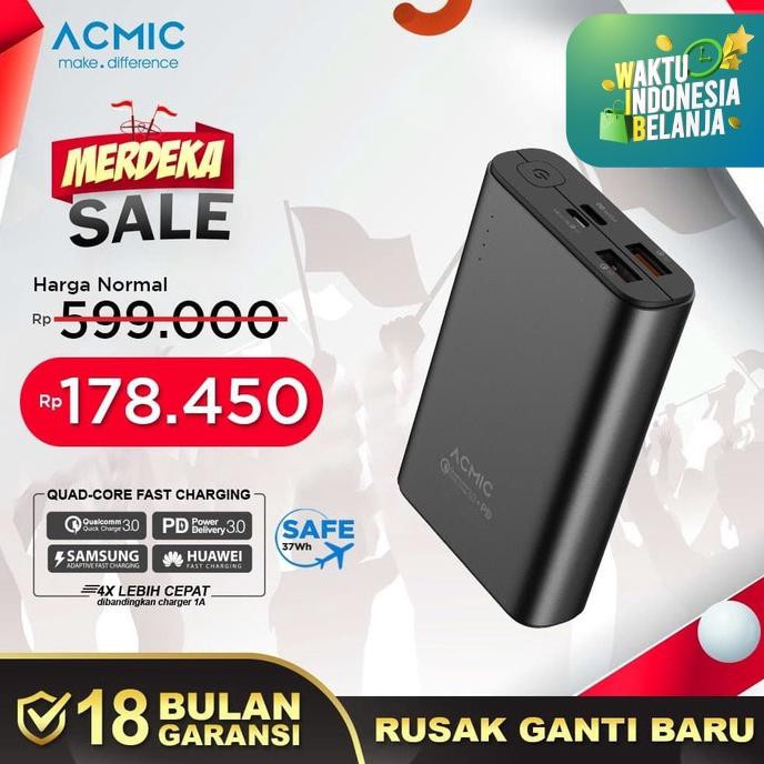 Jual ACMIC Q10PRO 10000MAH POWERBANK QUICK CHARGE 3.0 + PD POWER DELIVERY - GREY | Shopee Indonesia