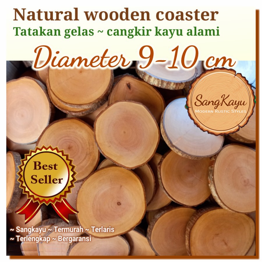 Jual Natural wood coaster tatakan kayu bulat alami | wooden coaster ...