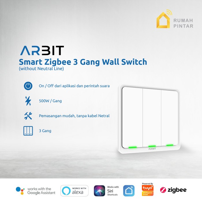 Jual ARBIT SMART HOME ZIGBEE WALL SWITCH 3 GANG WITHOUT NEUTRAL LINE ...