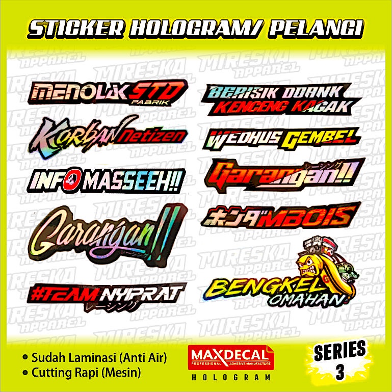 Jual Terbaru!! Stiker Viral Hologram Terlaris Racing Series 3 / Sticker ...